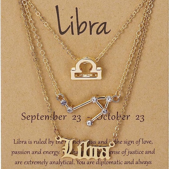 Jewelry | 3pcs Gold Libra Zodiac Sign Necklace | Poshmark